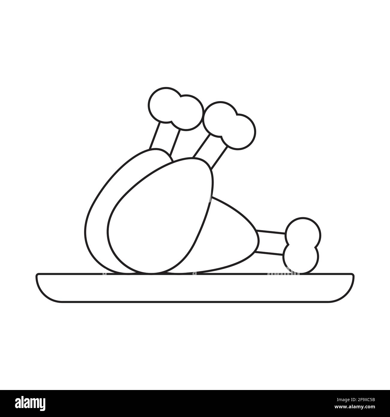 Plate with cooked chicken legs, black and white icon. Vector ...