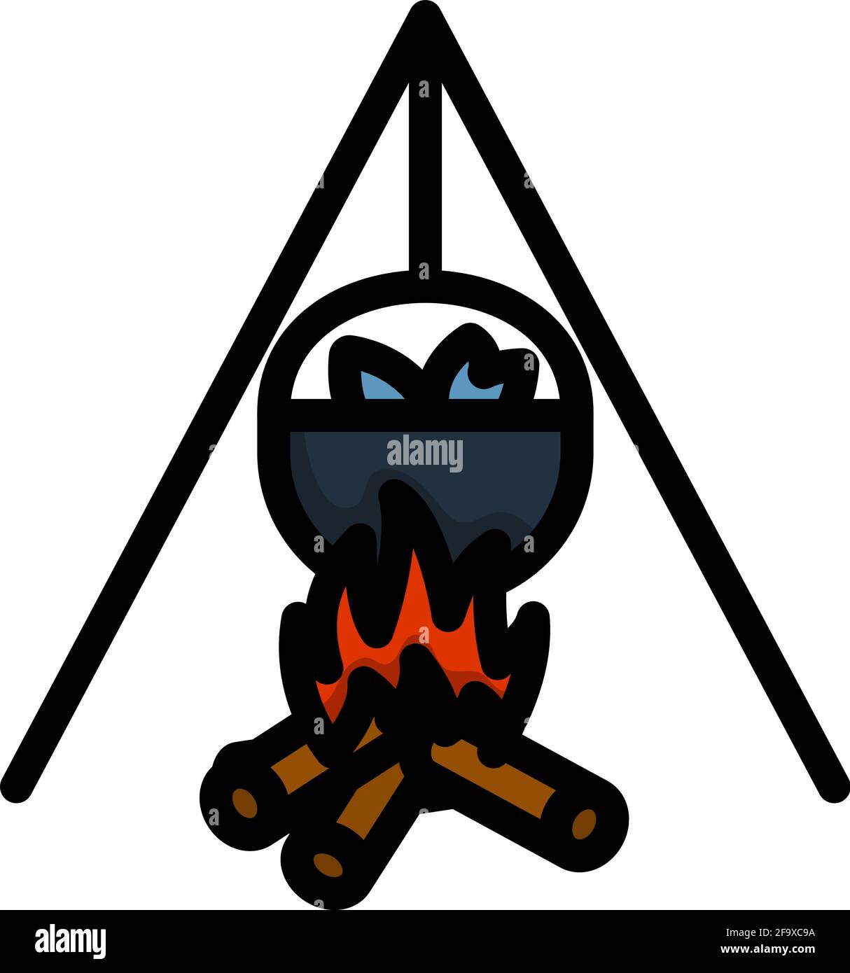 Icon Of Fire And Fishing Pot. Editable Bold Outline With Color Fill ...