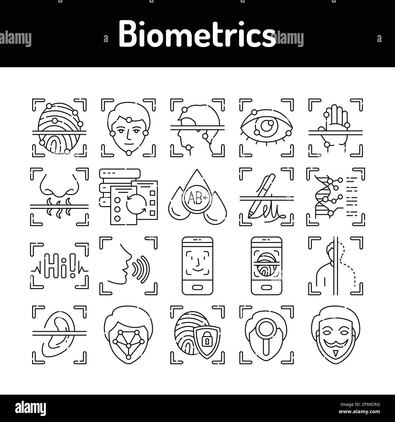 Biometrics color line icons set. Signs for web page, mobile app, button ...