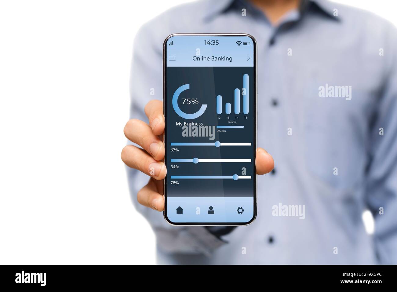 Mobile phone with charts and diagrams on screen Stock Photo - Alamy