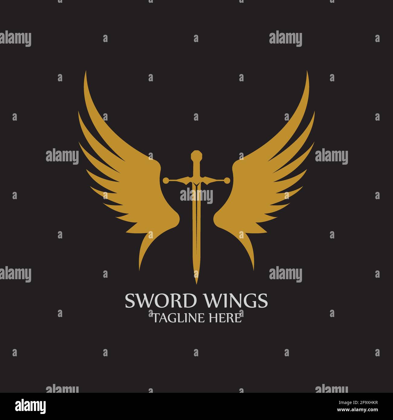 Sword with Wings. Golden Sword Symbol on Black Background Stock Vector ...
