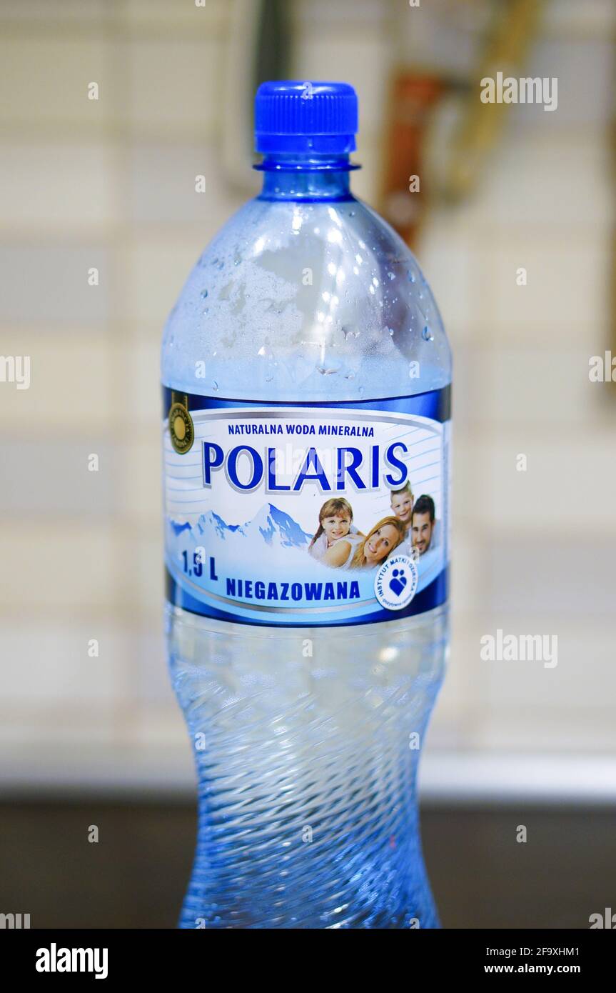 POZNAN, POLAND - Apr 05, 2016: Polish Polaris natural water in a ...
