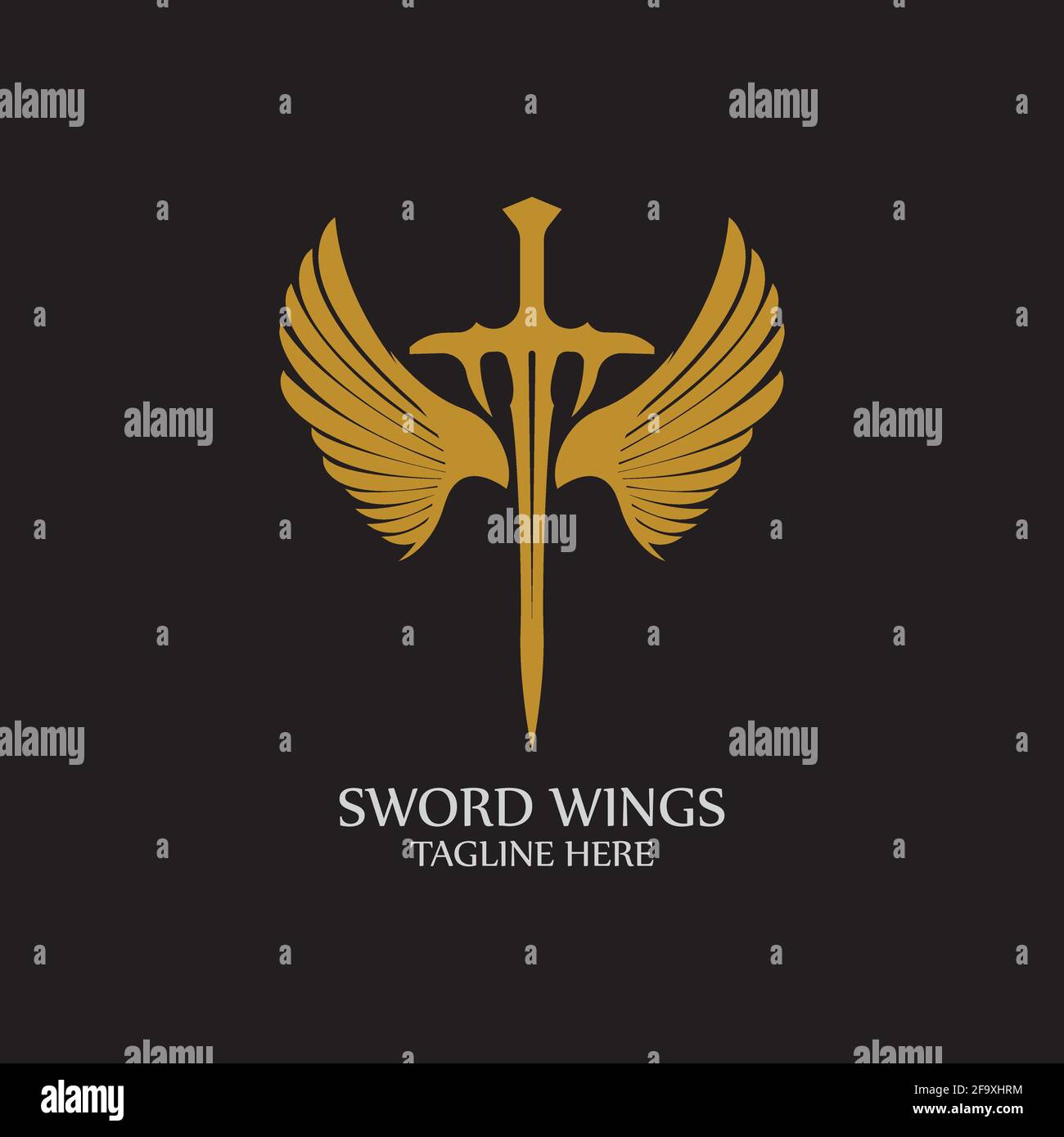 Sword with Wings. Golden Sword Symbol on Black Background Stock Vector ...