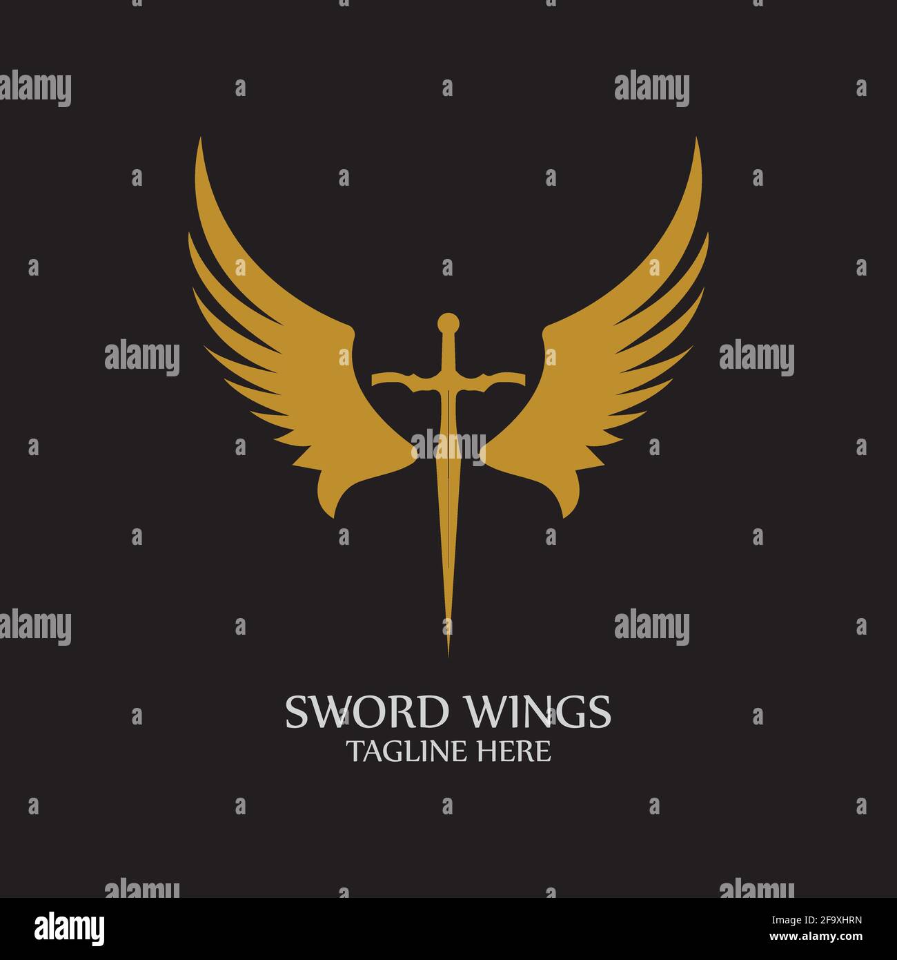 Sword with Wings. Golden Sword Symbol on Black Background Stock Vector ...