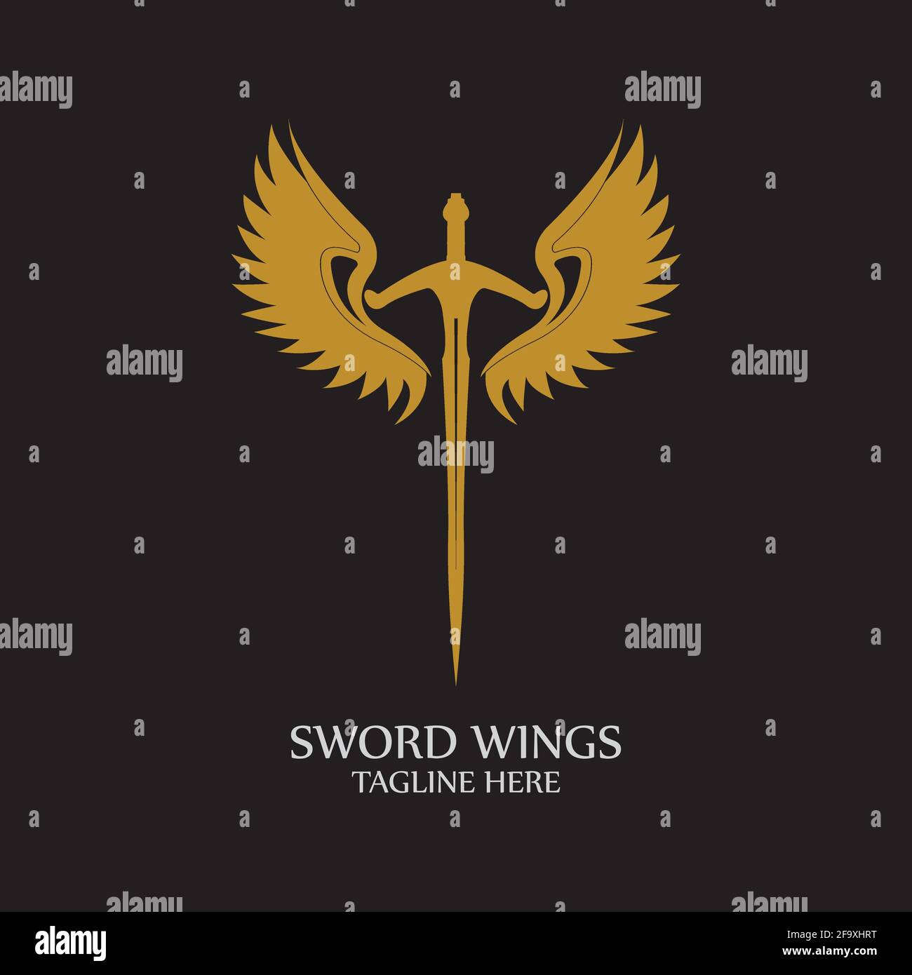 Sword with Wings. Golden Sword Symbol on Black Background Stock Vector ...