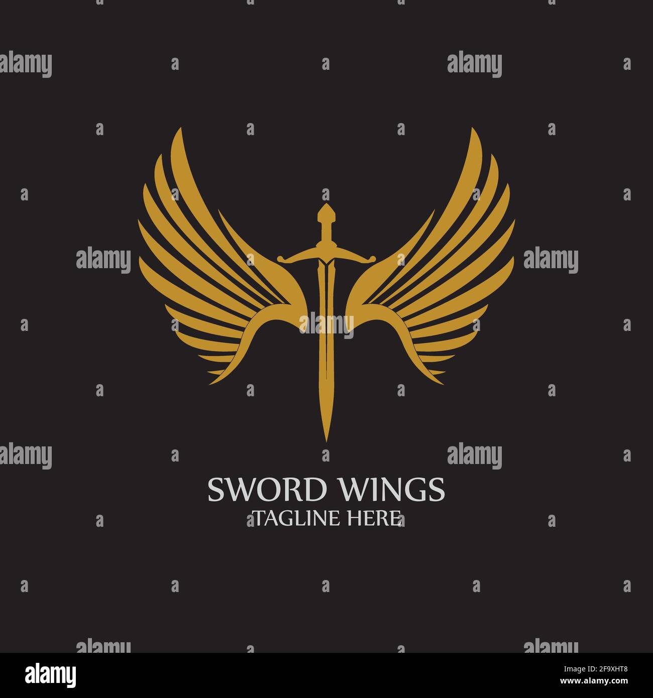 Sword with Wings. Golden Sword Symbol on Black Background Stock Vector ...