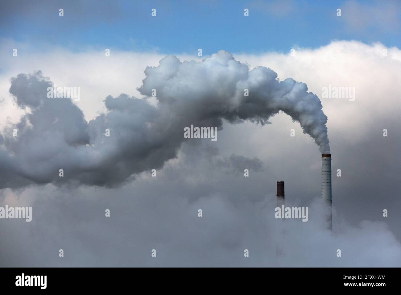 Smoking Industrial Chimney Enveloped By Smoke , Steam And Exhaust Fumes ...