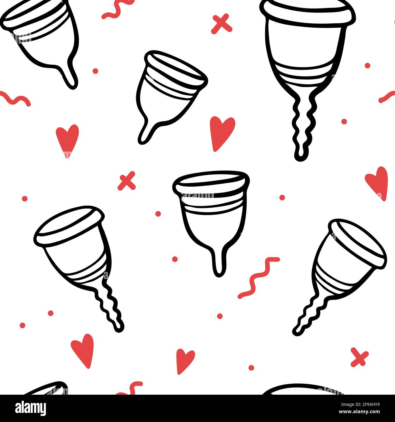 hand-drawn menstrual cup seamless pattern. Vector line illustration ...