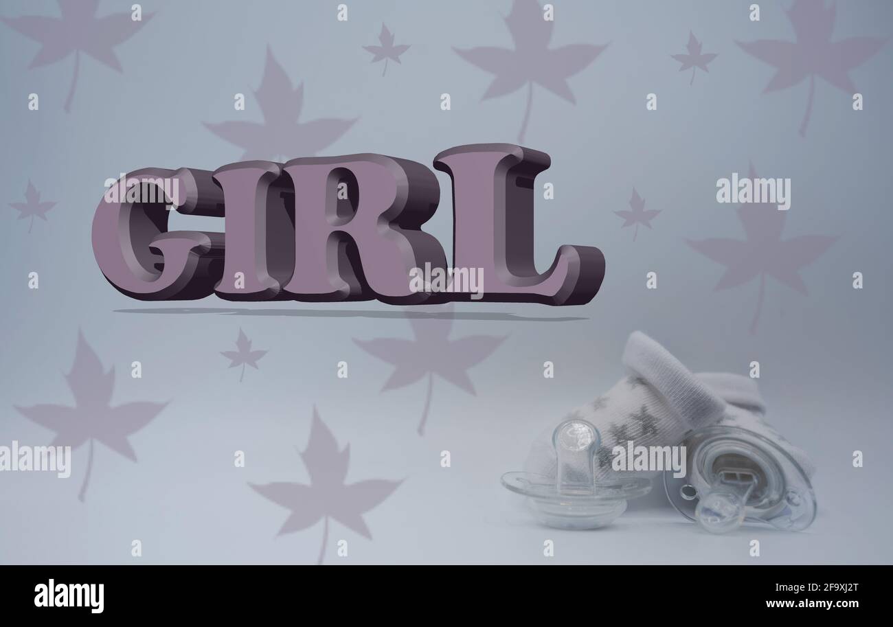 Girl signboard illustration with booties and dummy Stock Photo - Alamy