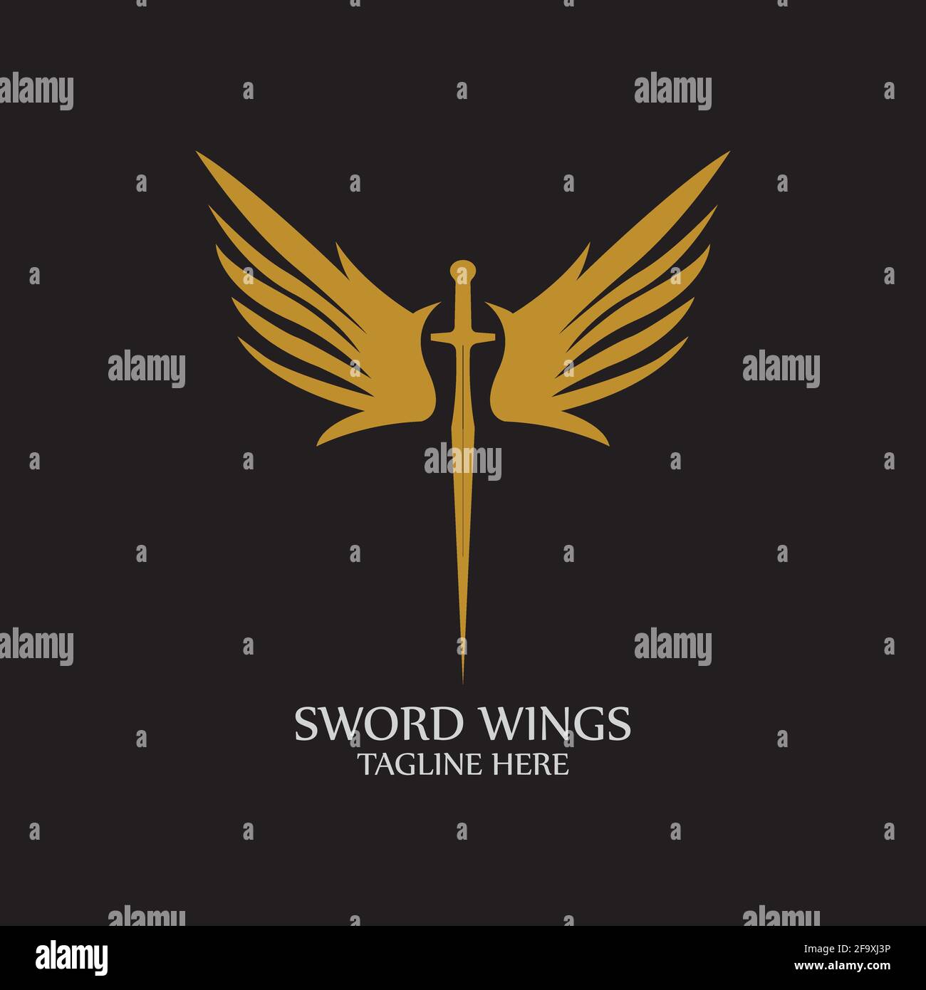 Sword with Wings. Golden Sword Symbol on Black Background Stock Vector ...