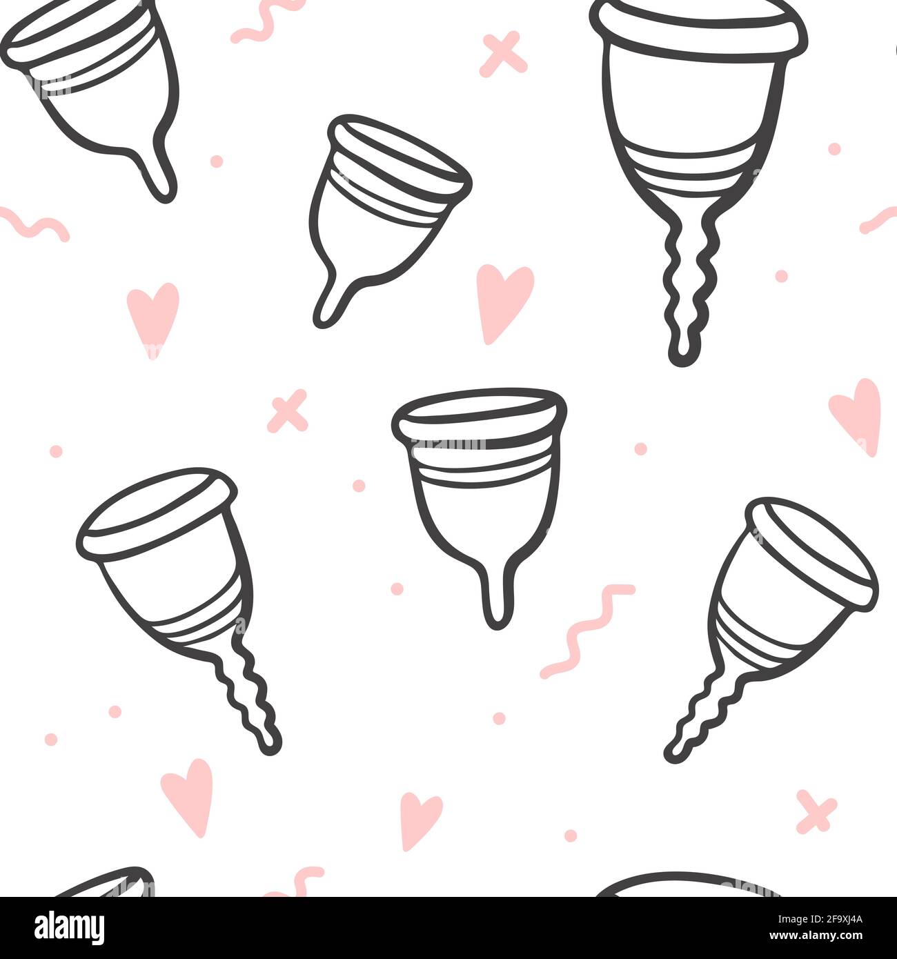 hand-drawn menstrual cup seamless pattern. Vector line illustration ...