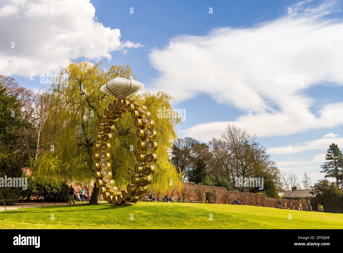 Scenic view at the Yorkshire Sculpture Park with modern art sculpture ...