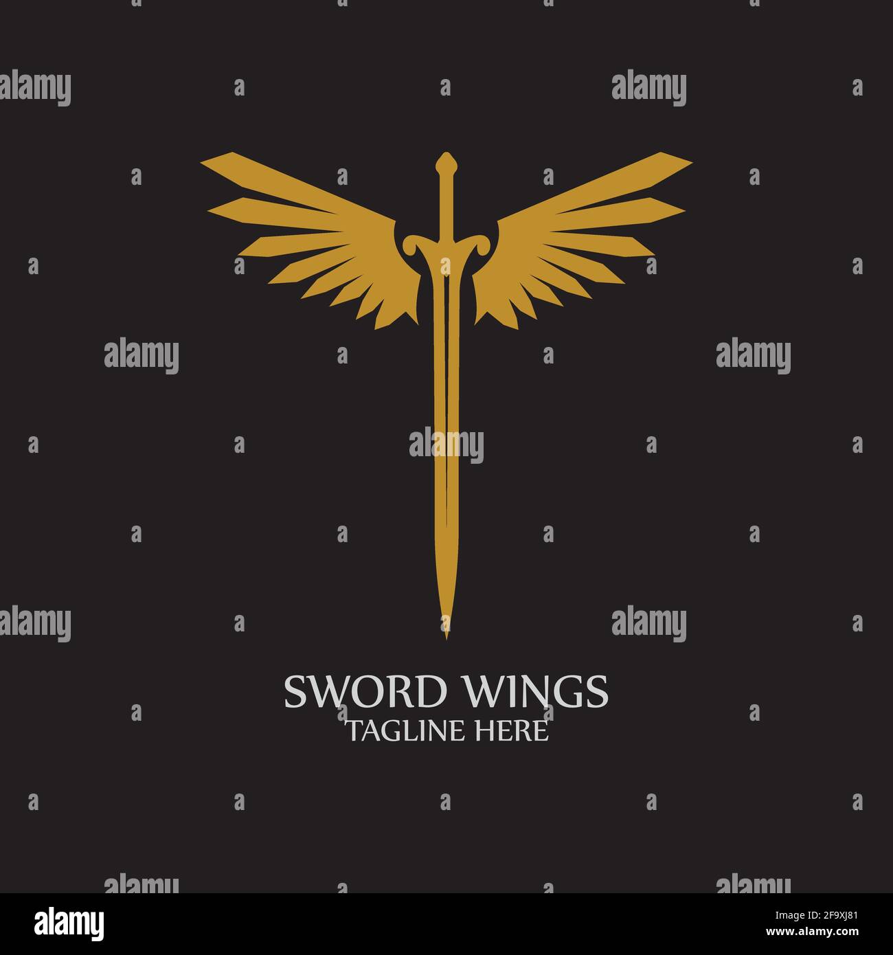 Sword with Wings. Golden Sword Symbol on Black Background Stock Vector ...