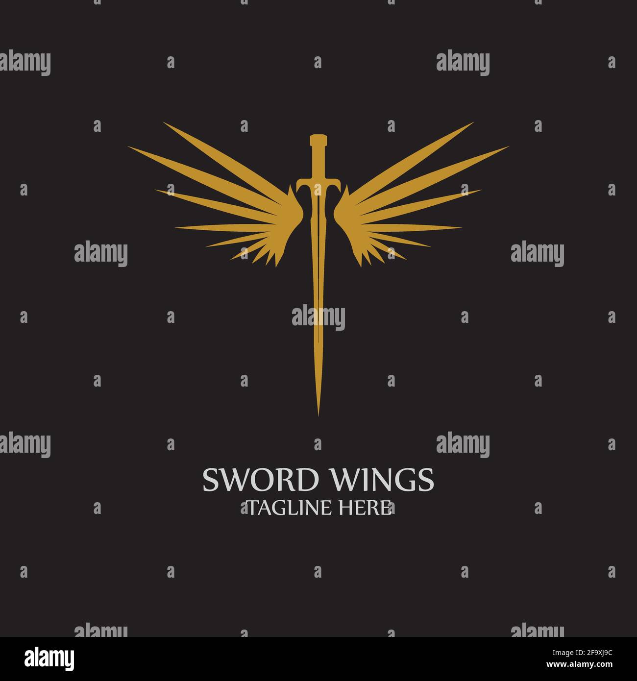 Sword with Wings. Golden Sword Symbol on Black Background Stock Vector ...