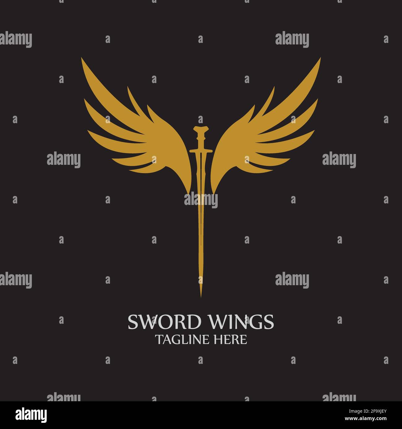 Sword with Wings. Golden Sword Symbol on Black Background Stock Vector ...