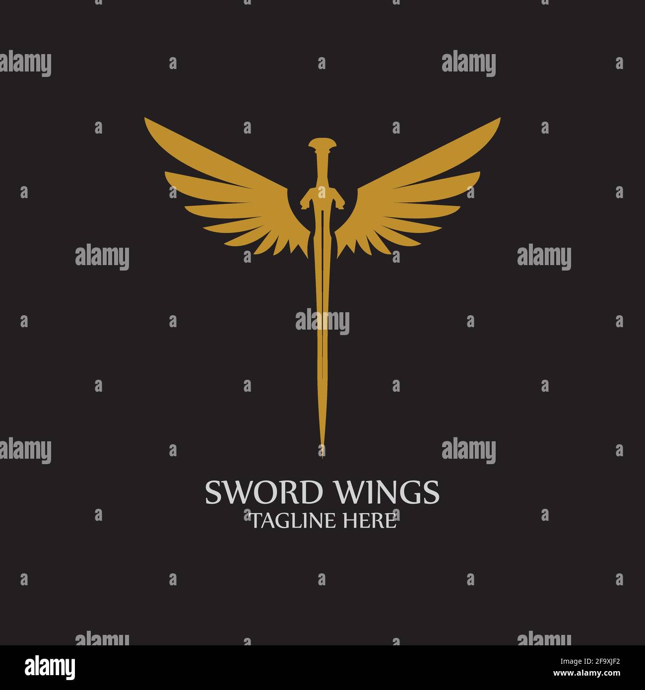 Sword with Wings. Golden Sword Symbol on Black Background Stock Vector ...