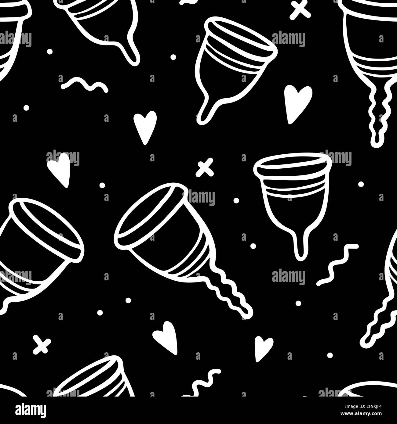hand-drawn menstrual cup seamless pattern. Vector line illustration ...