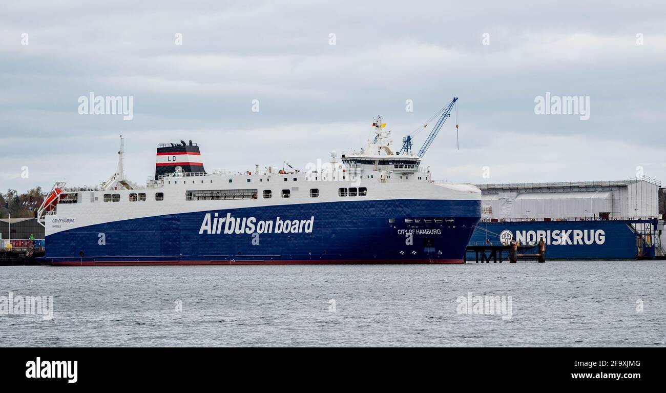 Kiel, Germany. 21st Apr, 2021. The "City of Hamburg" has moored at the ...