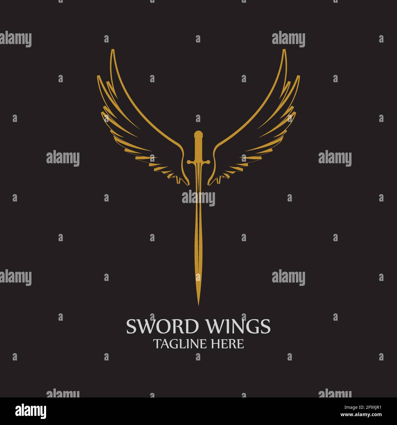 Sword with Wings. Golden Sword Symbol on Black Background Stock Vector ...