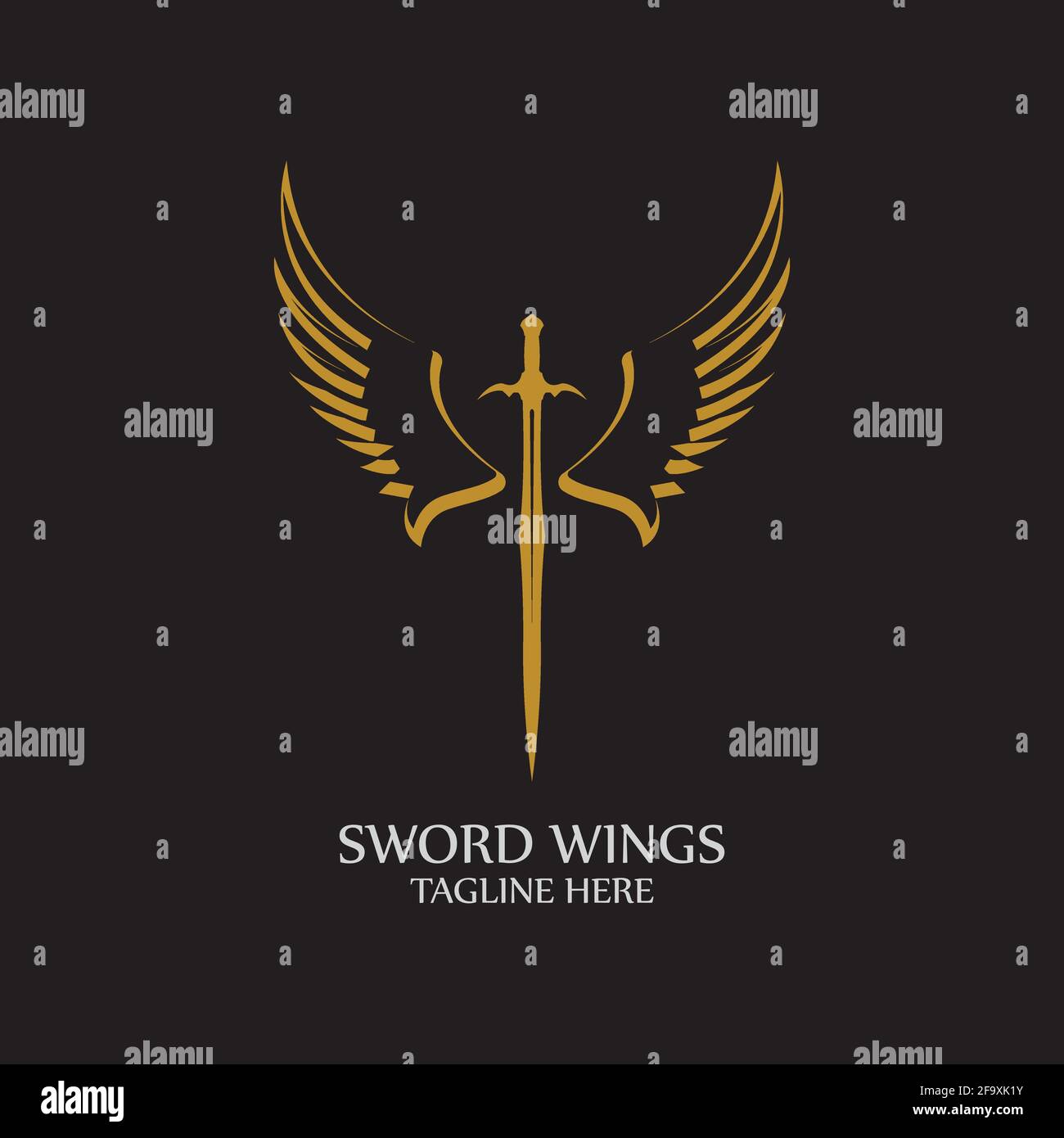 Sword with Wings. Golden Sword Symbol on Black Background Stock Vector ...