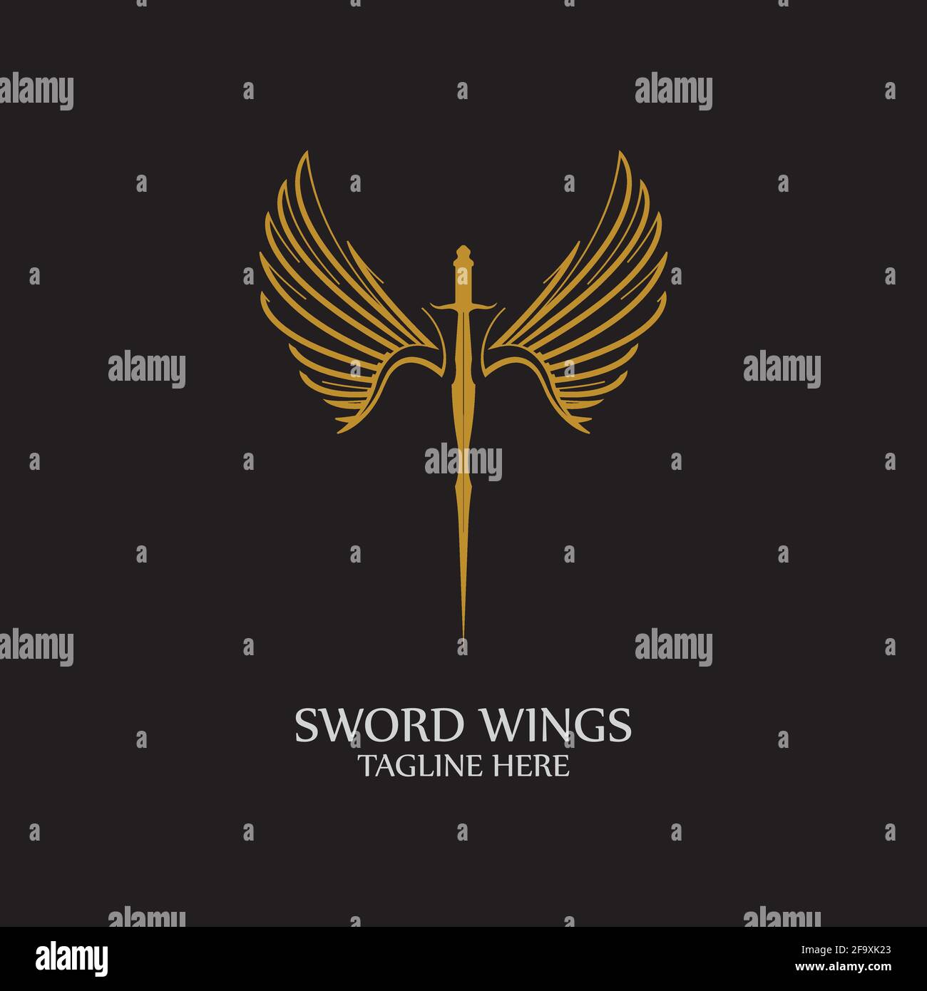 Sword with Wings. Golden Sword Symbol on Black Background Stock Vector ...