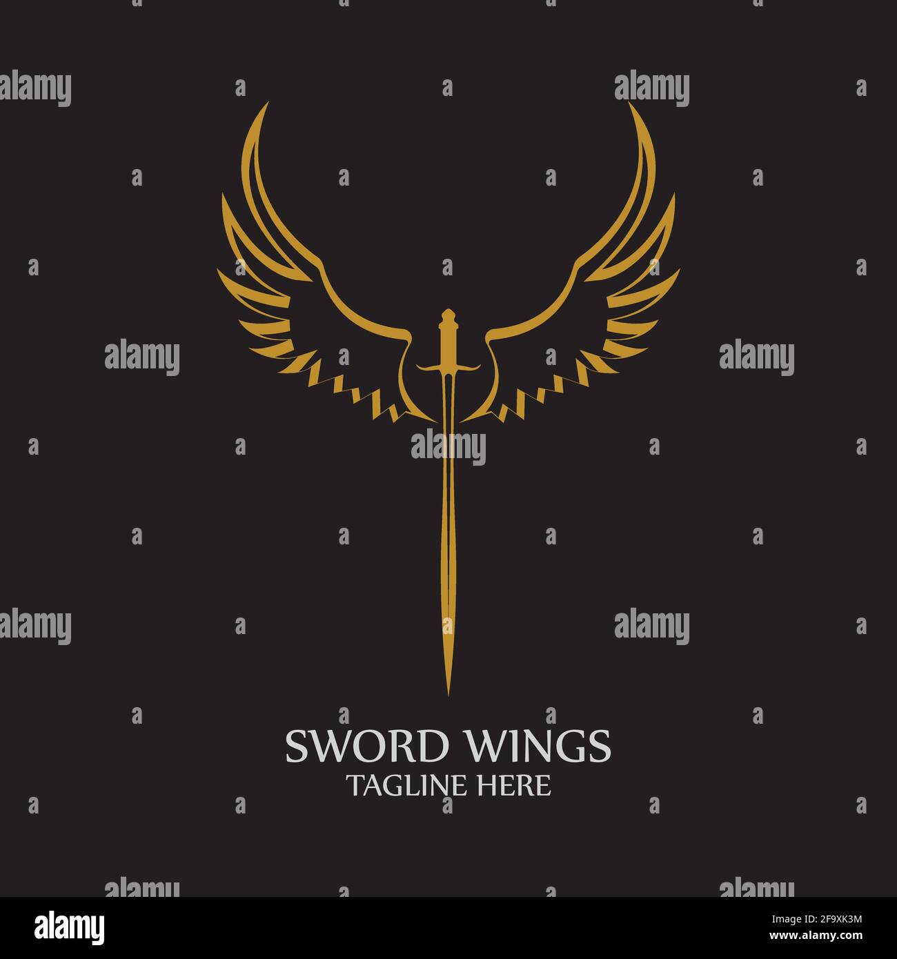 Sword with Wings. Golden Sword Symbol on Black Background Stock Vector ...