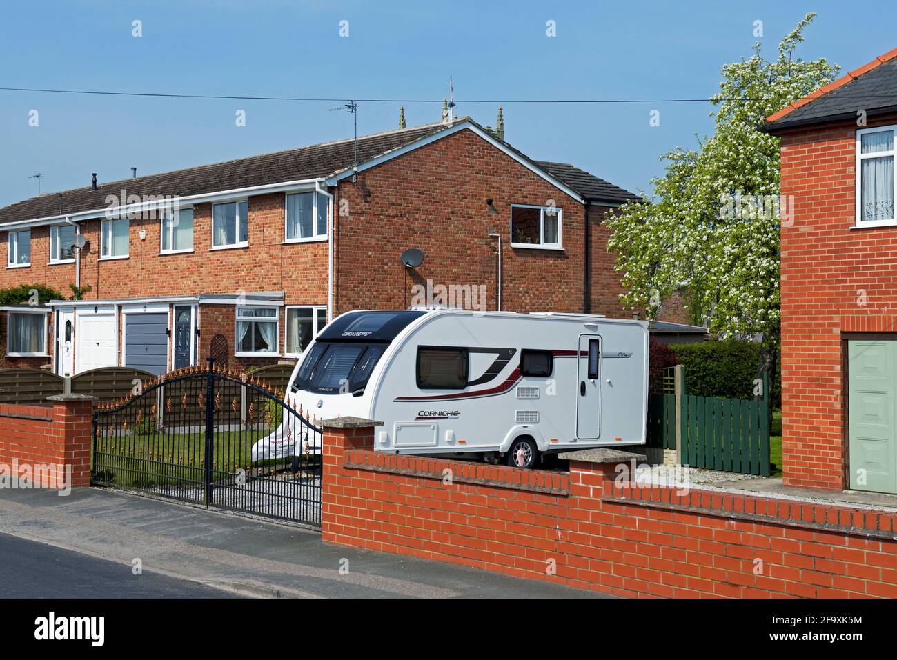 Caravan in the village of Eastrington, East Yorkshire, England UK Stock ...