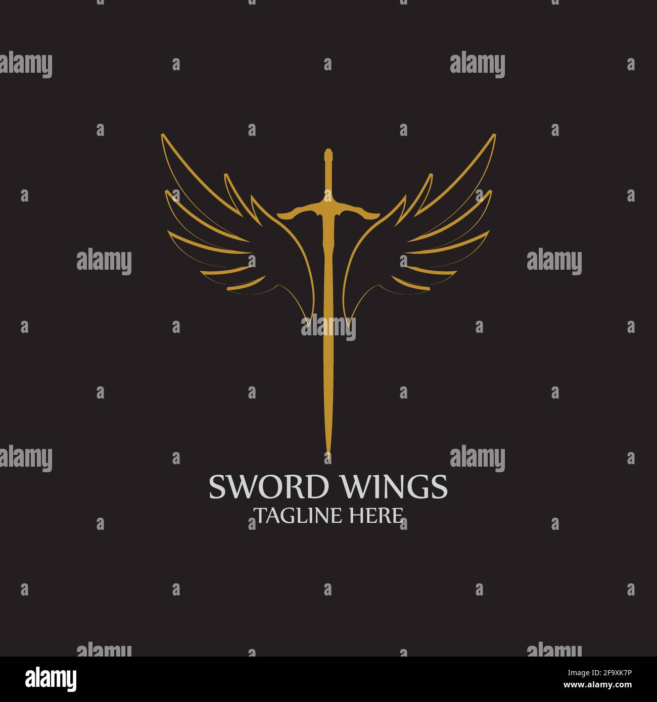 Sword with Wings. Golden Sword Symbol on Black Background Stock Vector ...