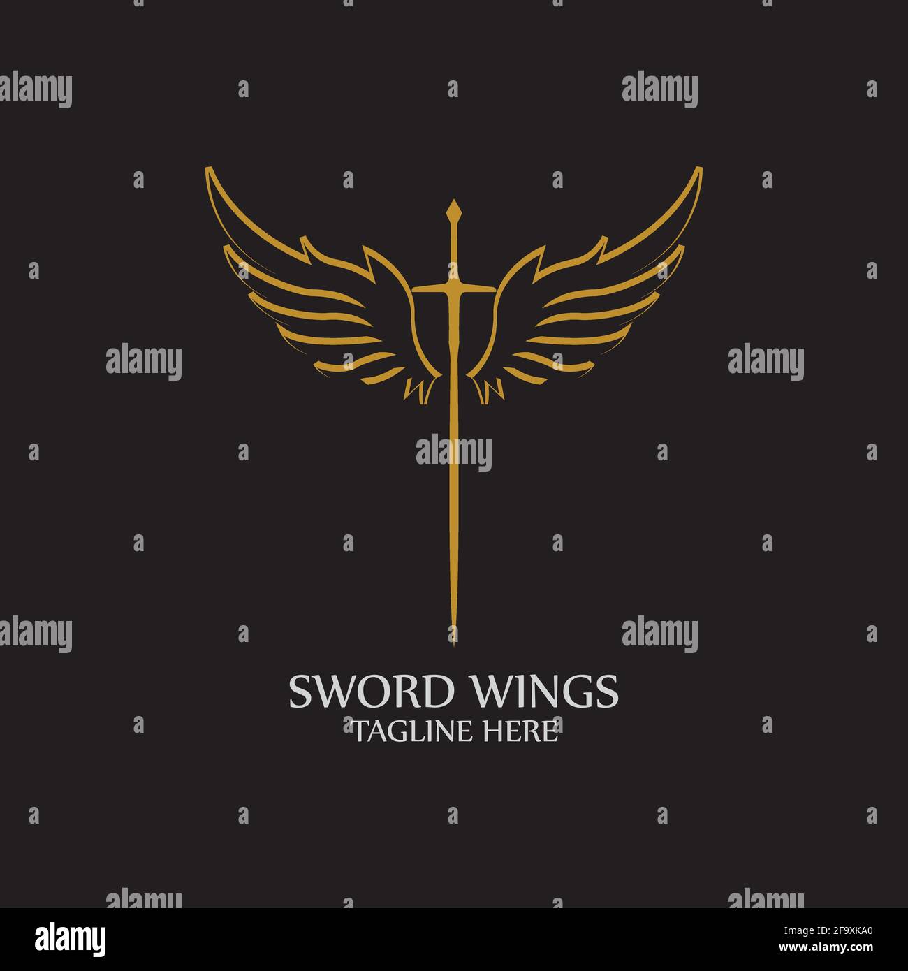 Sword with Wings. Golden Sword Symbol on Black Background Stock Vector ...