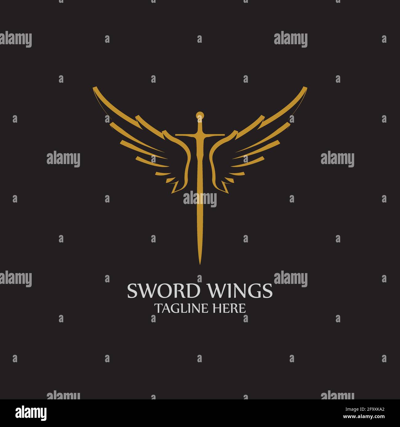 Sword with Wings. Golden Sword Symbol on Black Background Stock Vector ...