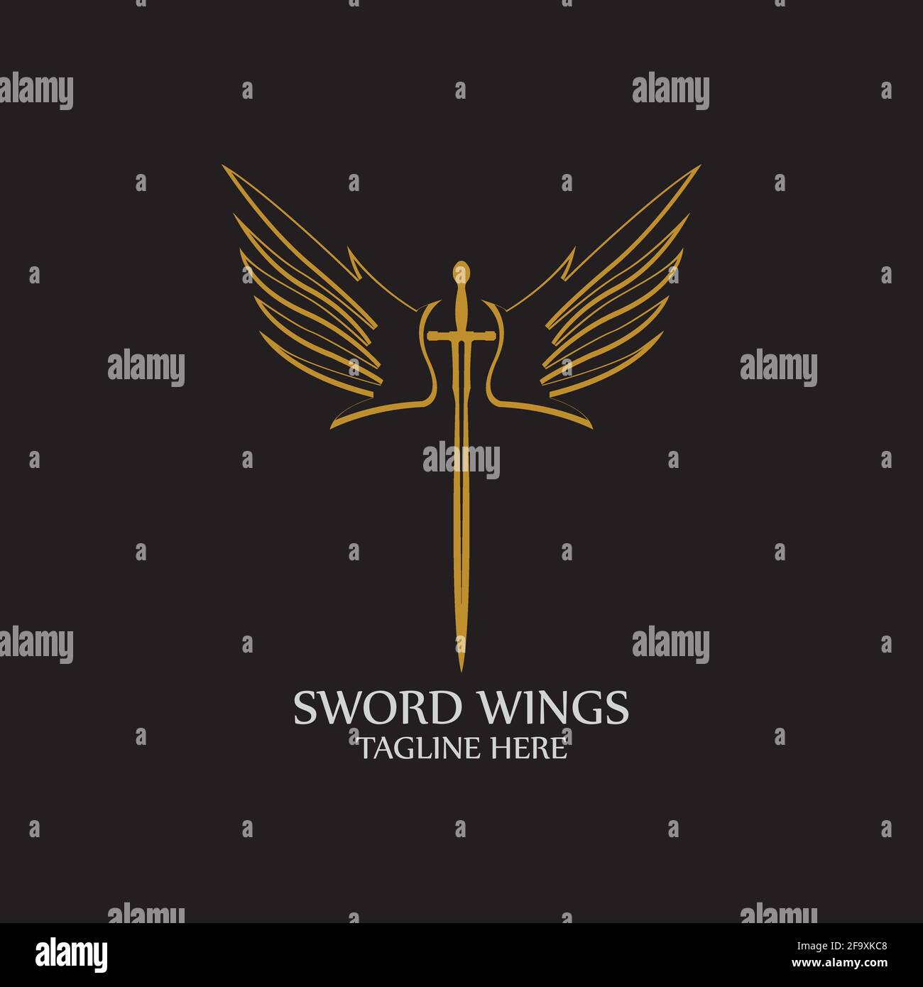 Sword with Wings. Golden Sword Symbol on Black Background Stock Vector ...