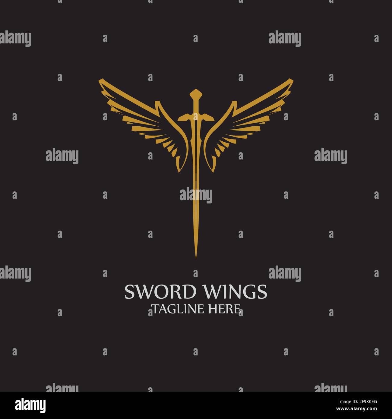 Sword with Wings. Golden Sword Symbol on Black Background Stock Vector ...