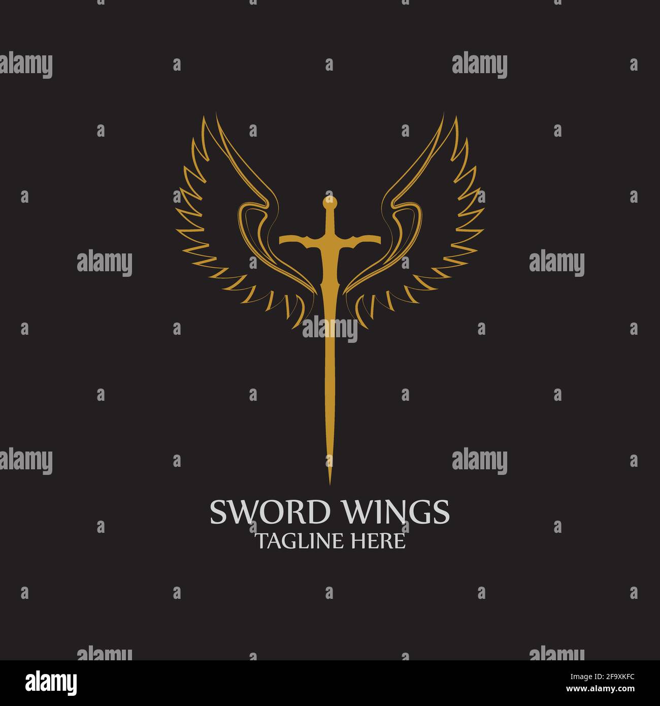 Sword with Wings. Golden Sword Symbol on Black Background Stock Vector ...