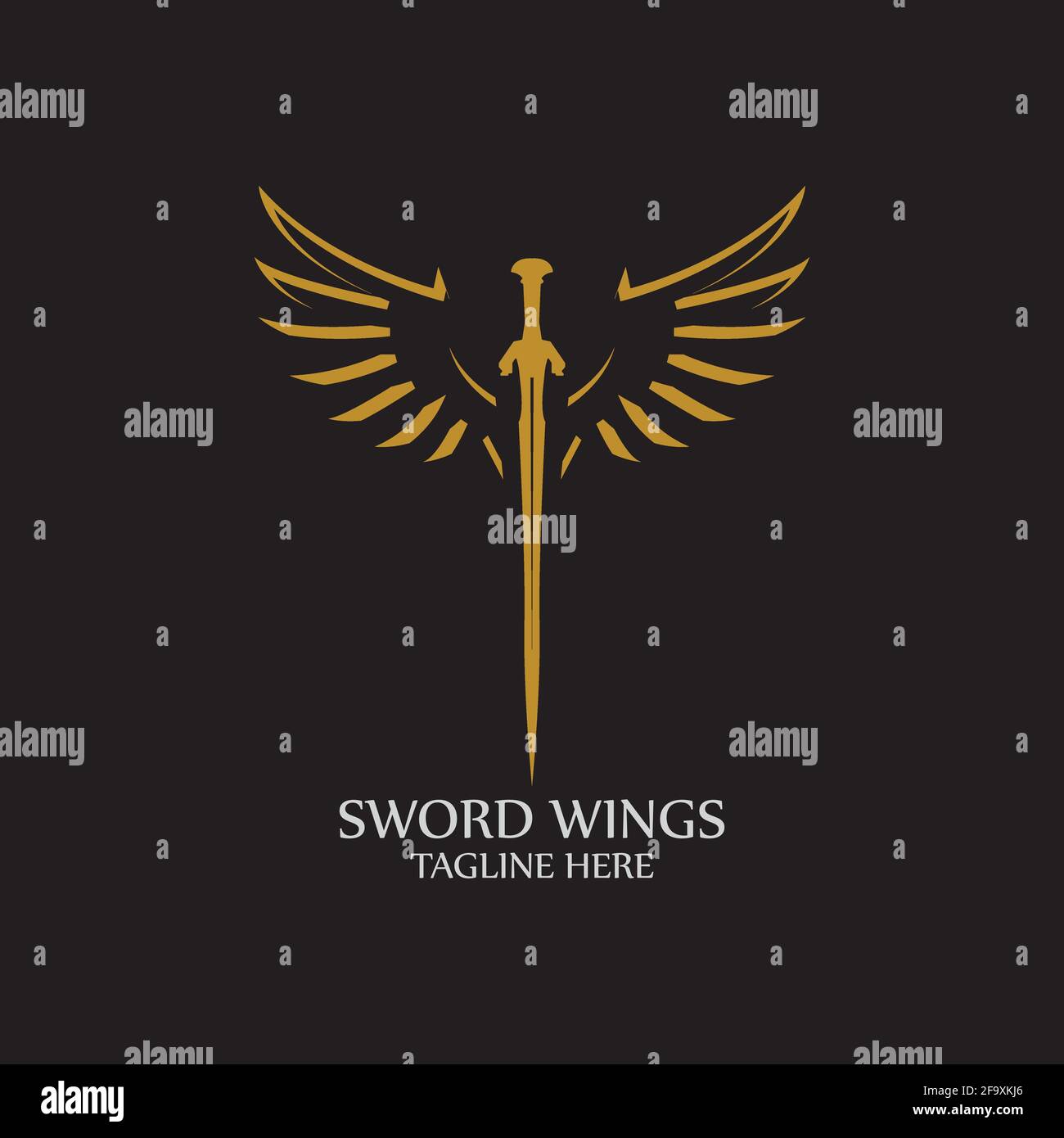 Sword with Wings. Golden Sword Symbol on Black Background Stock Vector ...
