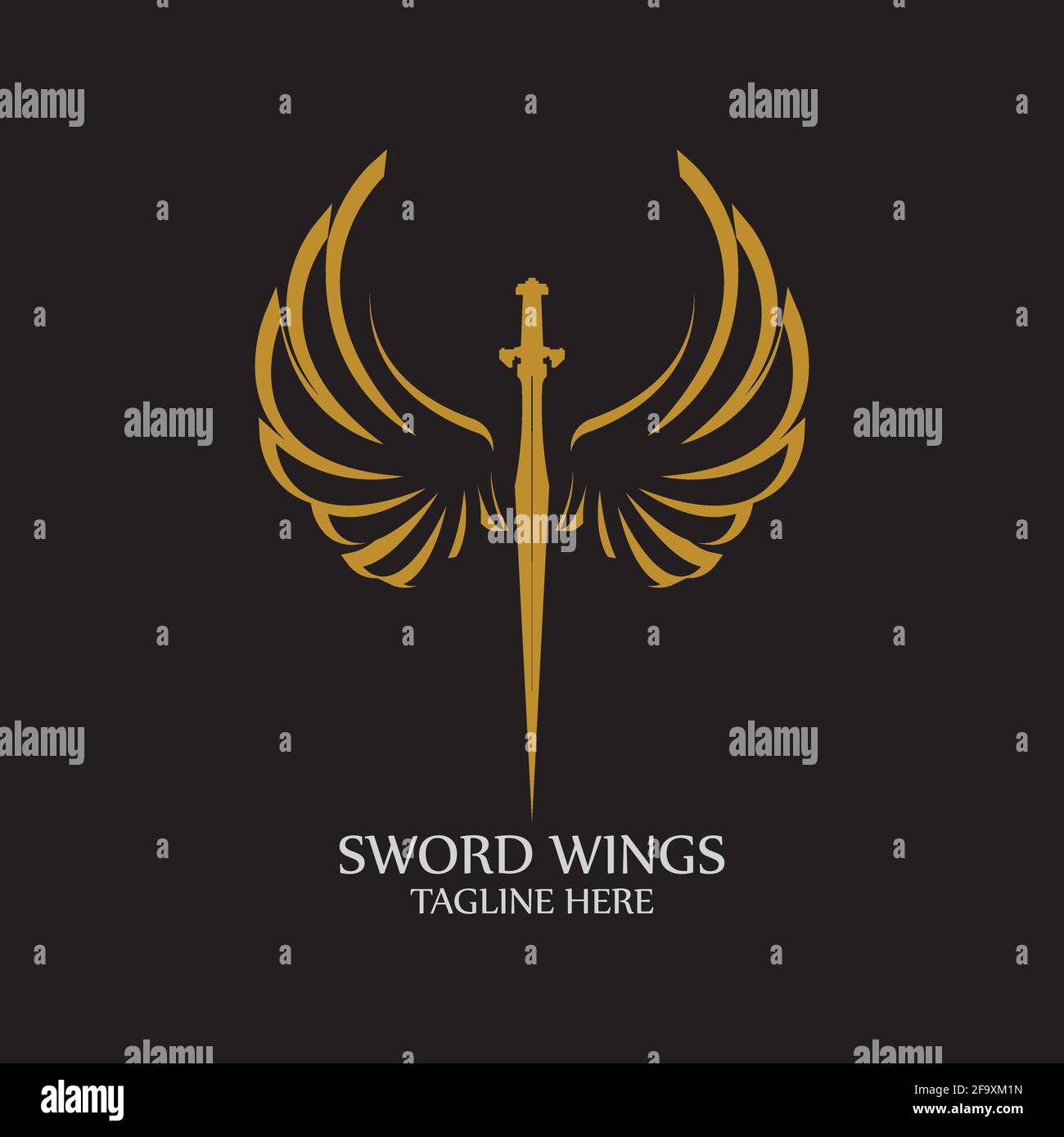 Sword with Wings. Golden Sword Symbol on Black Background Stock Vector ...