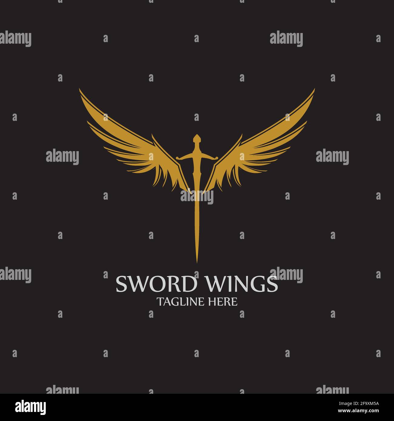 Sword with Wings. Golden Sword Symbol on Black Background Stock Vector ...