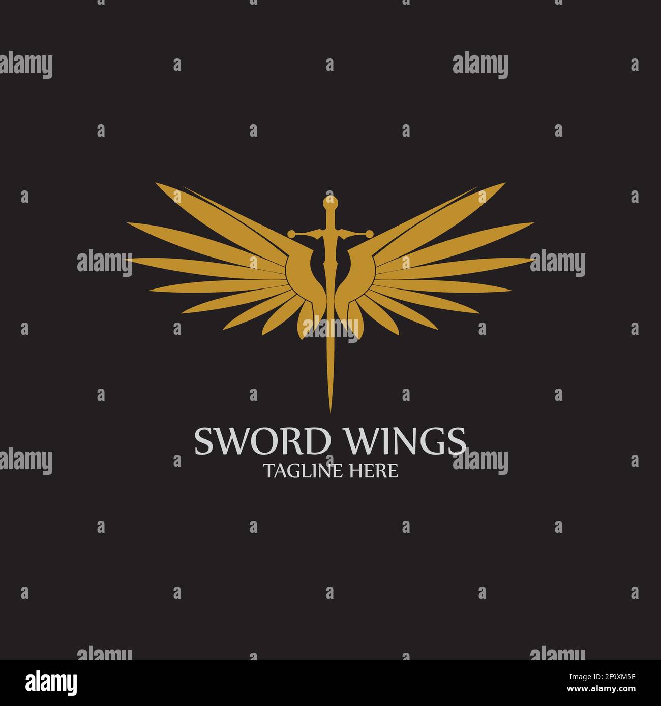 Sword with Wings. Golden Sword Symbol on Black Background Stock Vector ...