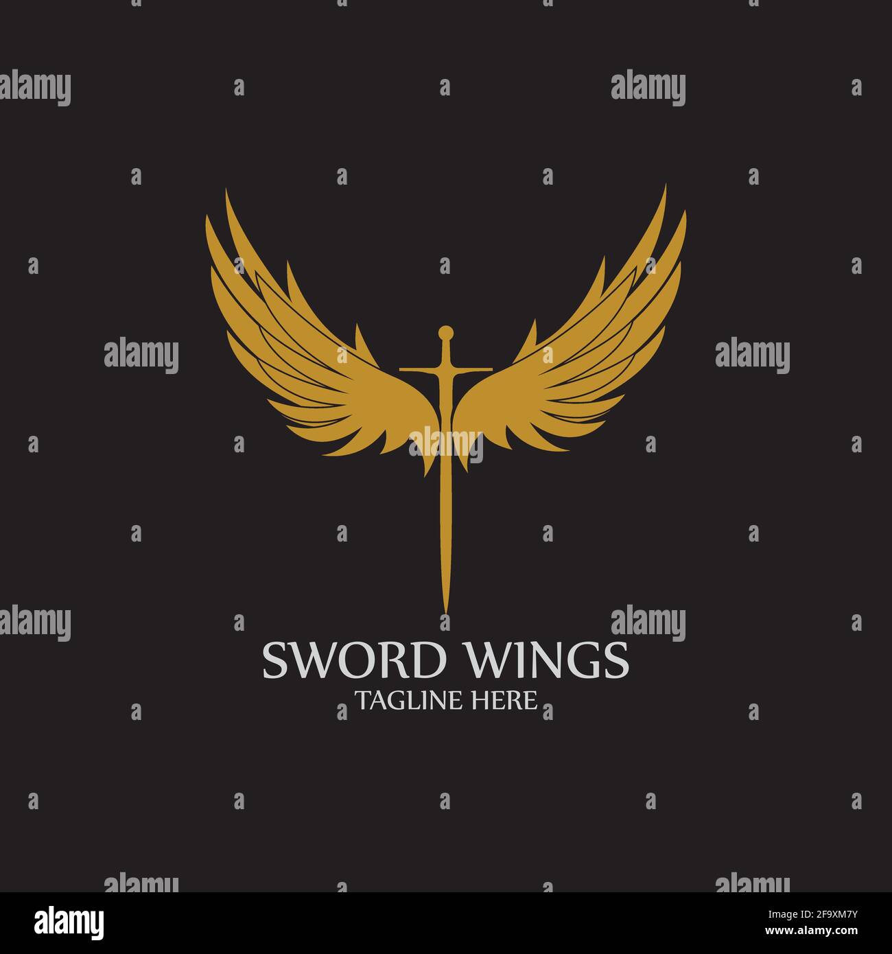 Sword with Wings. Golden Sword Symbol on Black Background Stock Vector ...