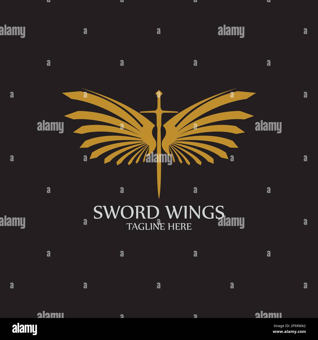 Sword with Wings. Golden Sword Symbol on Black Background Stock Vector ...