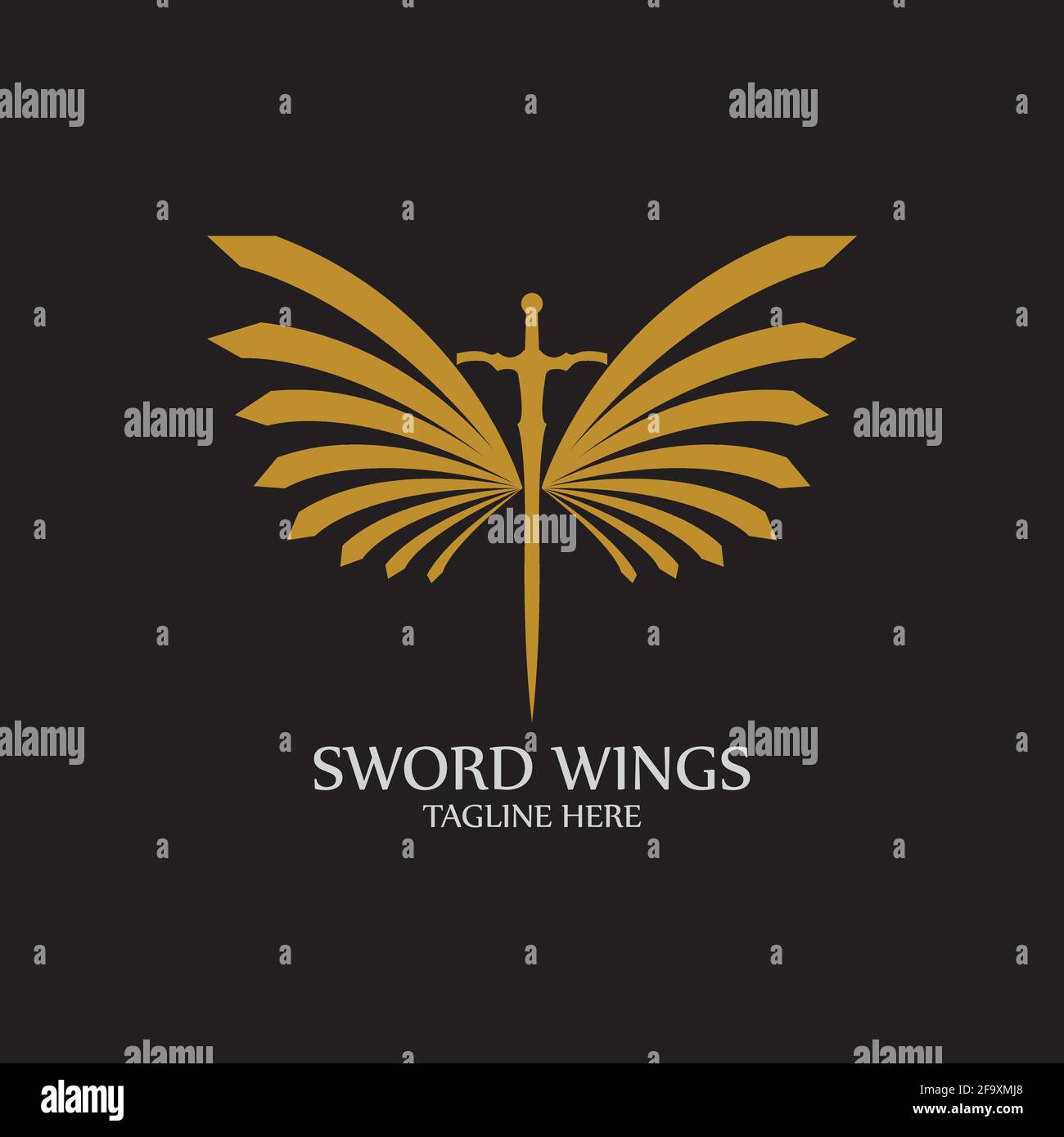Sword with Wings. Golden Sword Symbol on Black Background Stock Vector ...