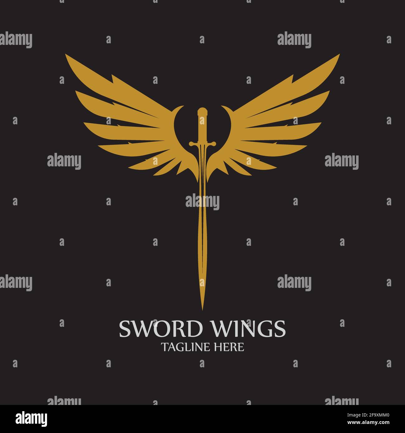 Sword with Wings. Golden Sword Symbol on Black Background Stock Vector ...
