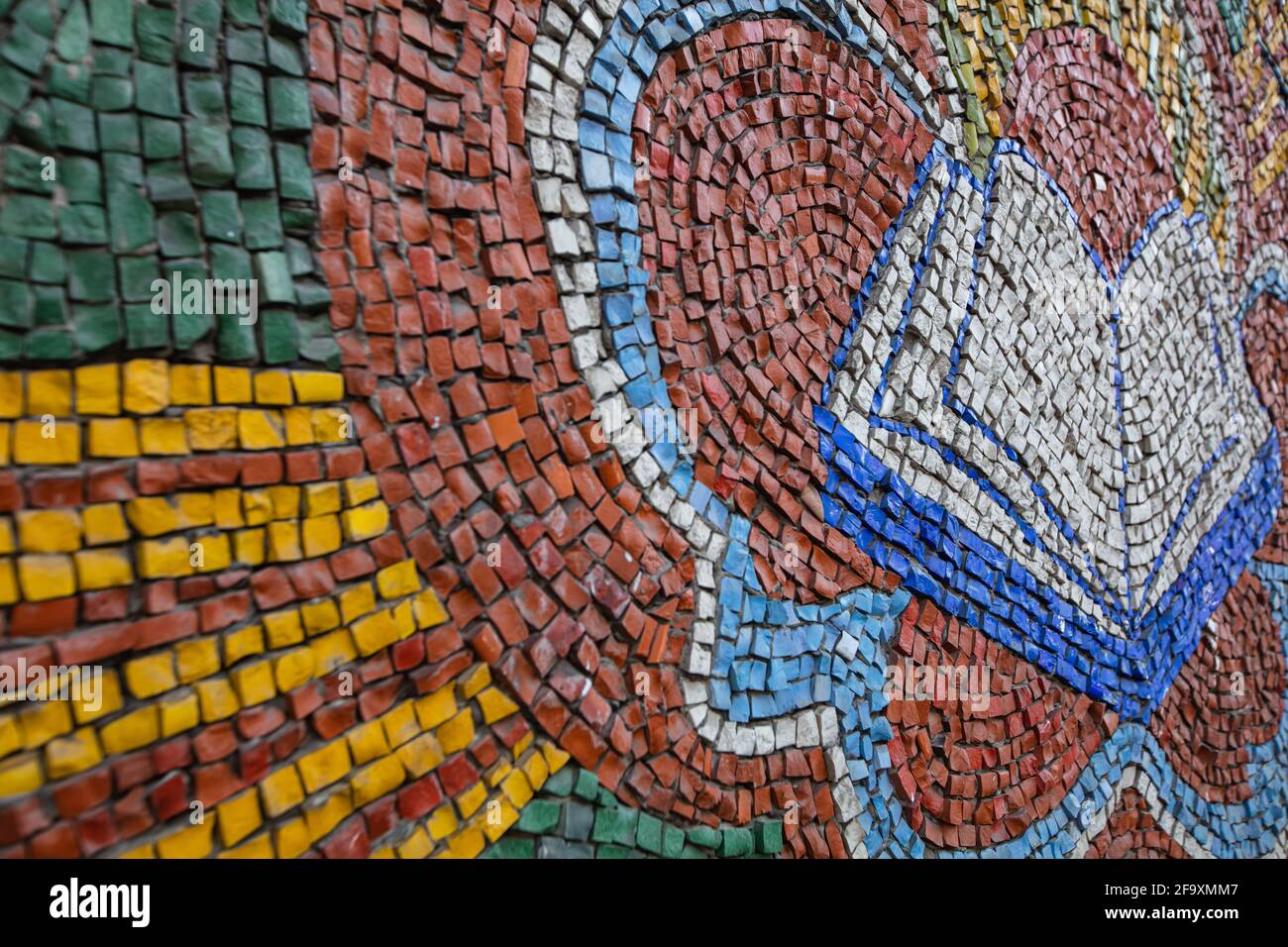 Closeup of mosaic. Open book. Kyiv Stock Photo - Alamy