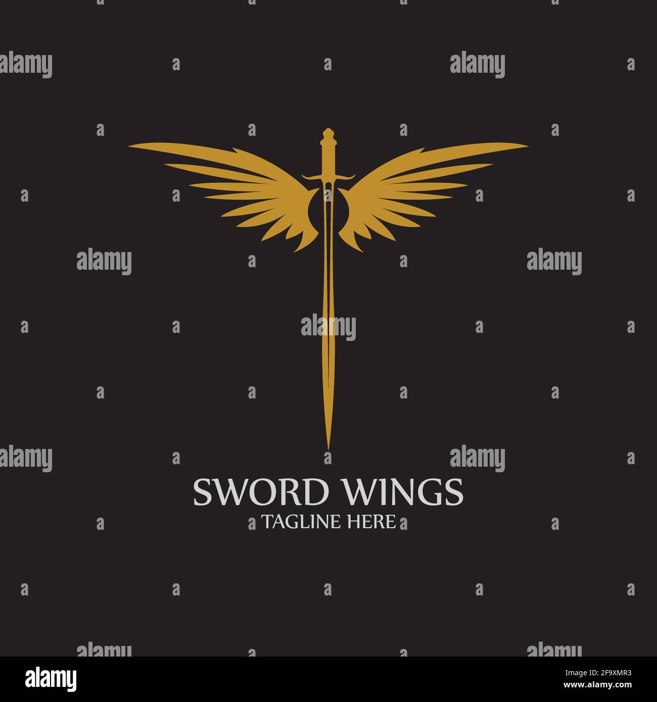 Sword with Wings. Golden Sword Symbol on Black Background Stock Vector ...