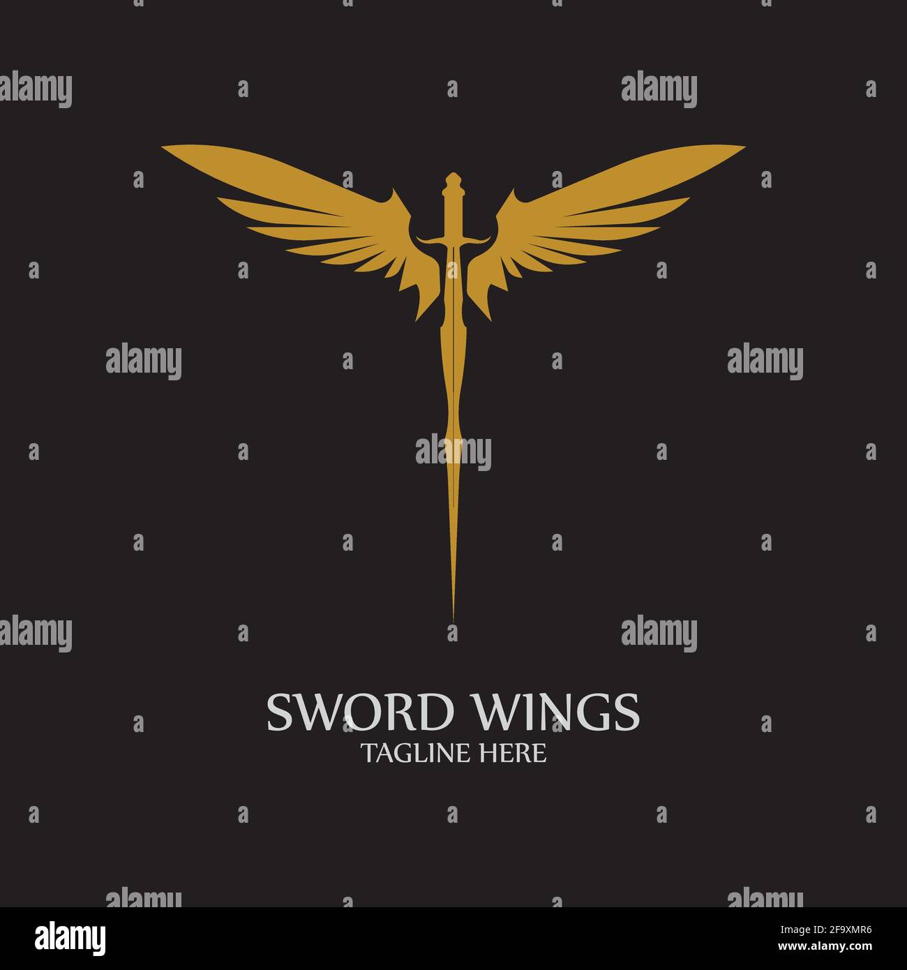 Sword with Wings. Golden Sword Symbol on Black Background Stock Vector ...