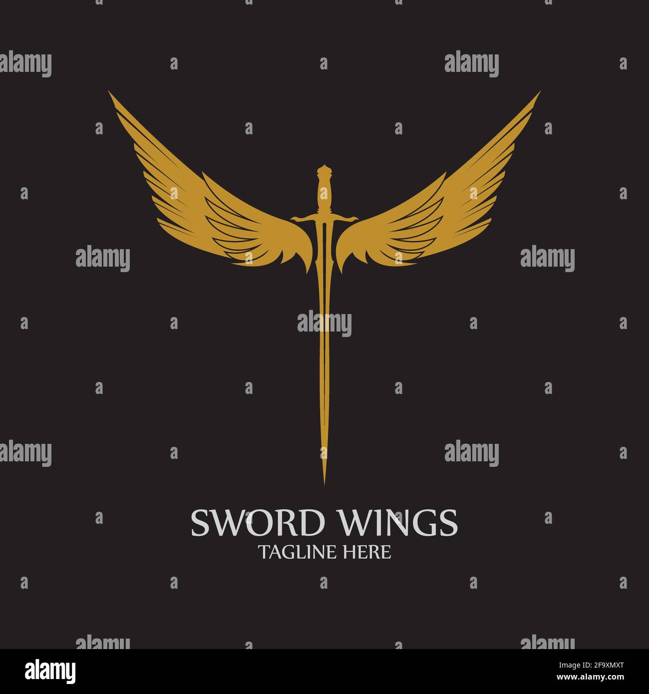 Sword with Wings. Golden Sword Symbol on Black Background Stock Vector ...