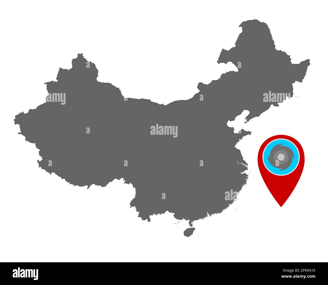 Map of China and pin with hurricane warning Stock Photo - Alamy