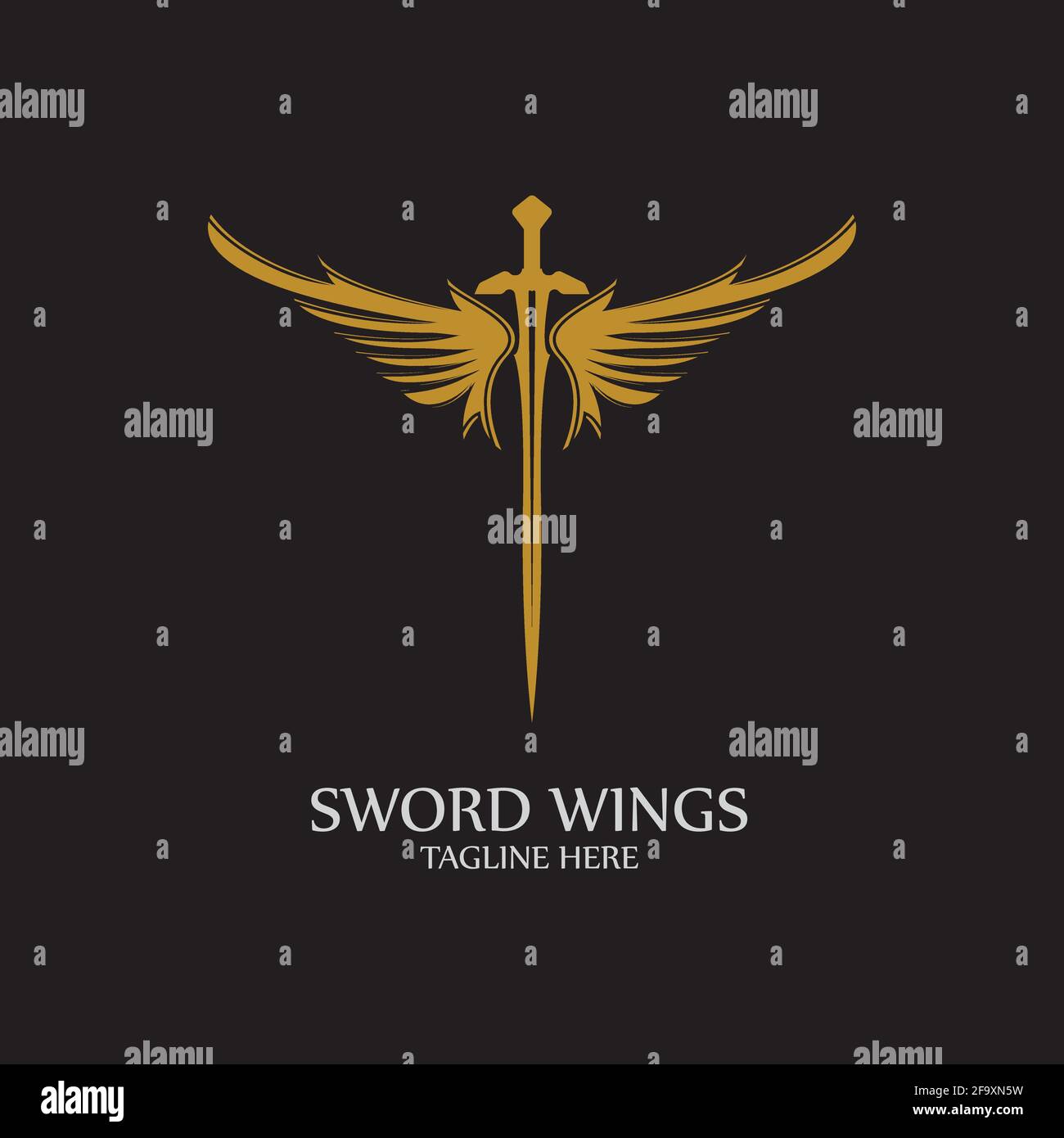 Sword with Wings. Golden Sword Symbol on Black Background Stock Vector ...