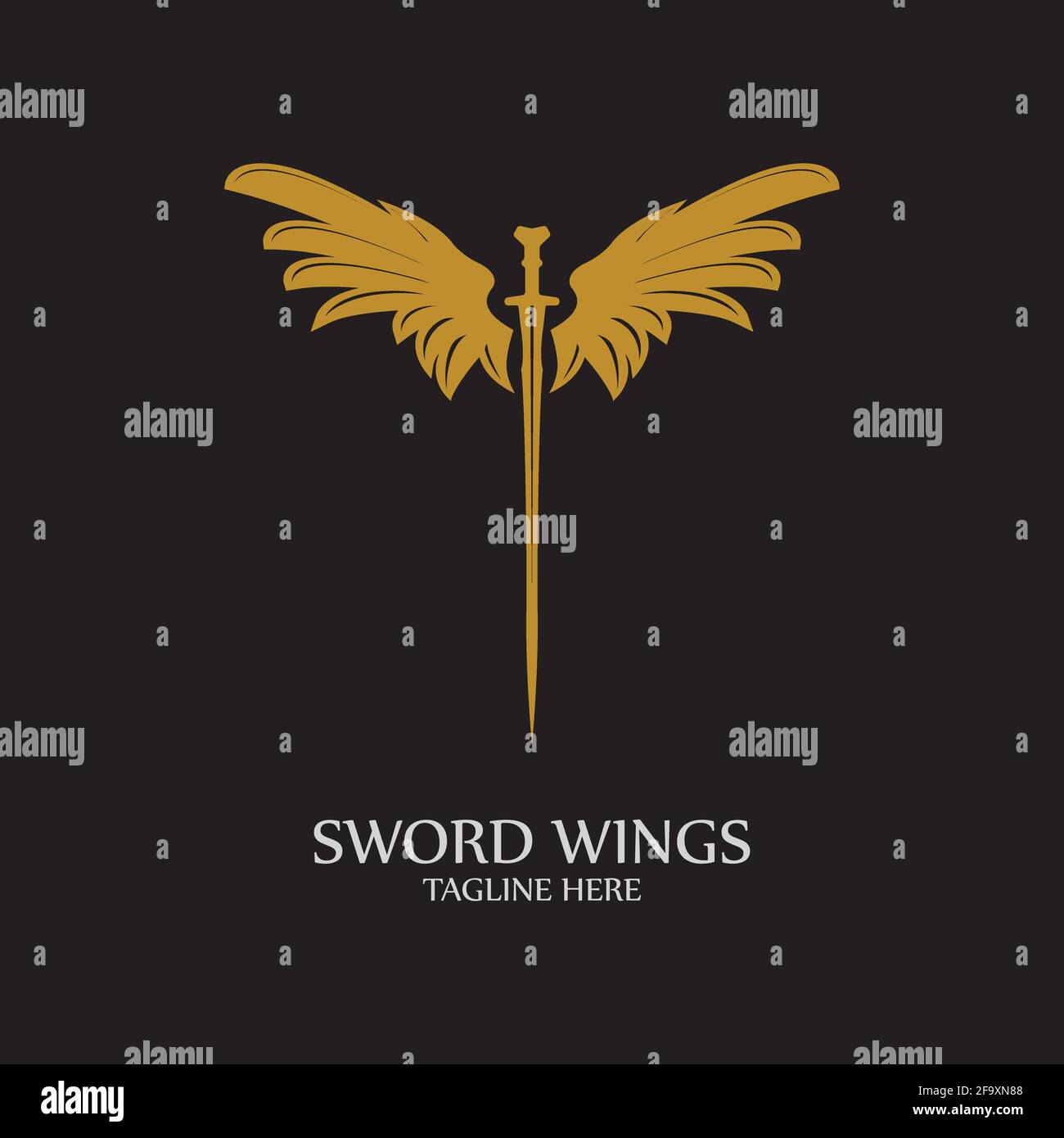 Sword with Wings. Golden Sword Symbol on Black Background Stock Vector ...