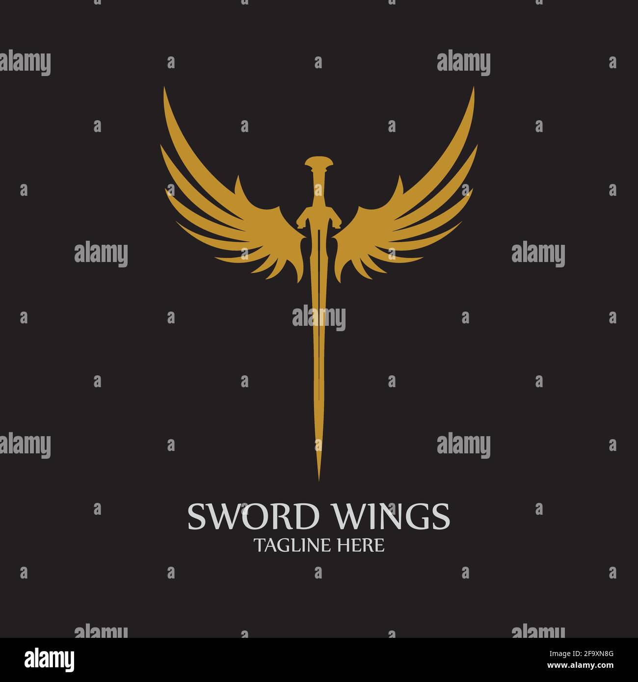 Sword with Wings. Golden Sword Symbol on Black Background Stock Vector ...