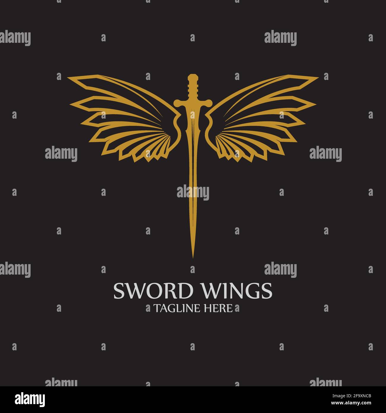 Sword with Wings. Golden Sword Symbol on Black Background Stock Vector ...